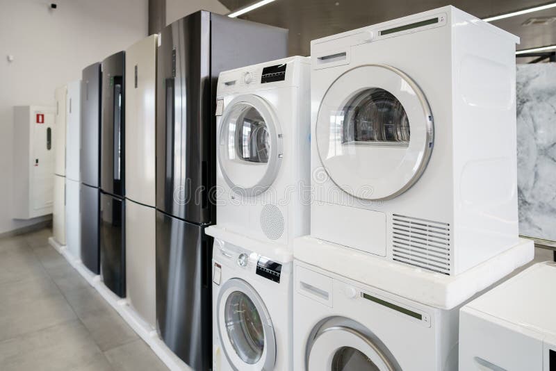 Row of New Washing Machines in a Hypermarket Stock Photo - Image of ...