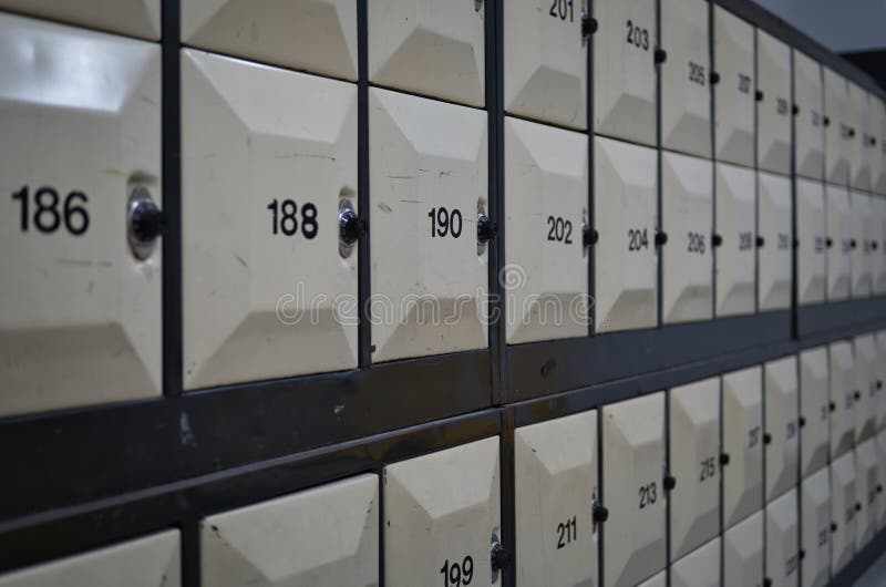 Row of Numbered Lockers with Combination Dial Lock. Stock Photo - Image ...