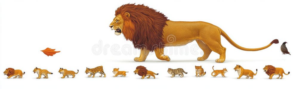 A Row of Numerous Wild Cats from Multiple Species Stock Image - Image ...