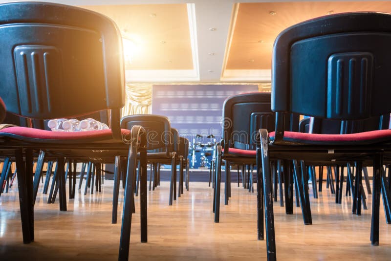 A Row of Office Chairs Set Up for a Press Conference Stock Image ...