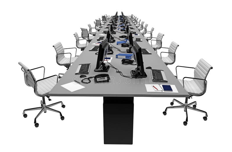 Row Office Table Isolated White 3d Rendering Stock Illustration ...