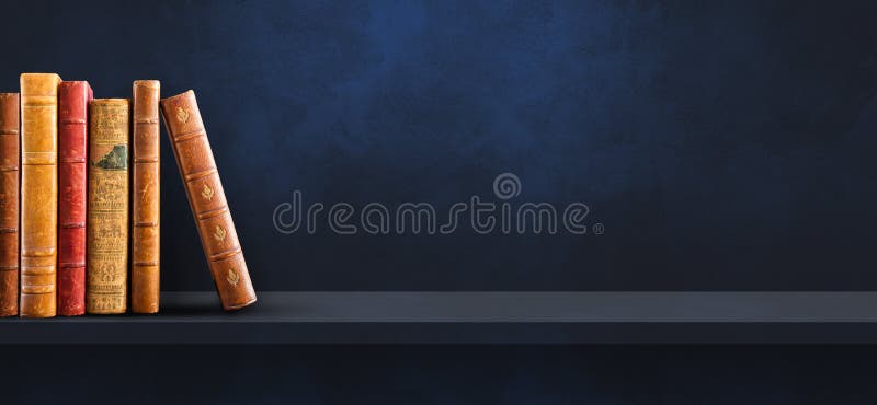 Row of Old Books on Black Shelf. Background Banner Stock Photo - Image ...