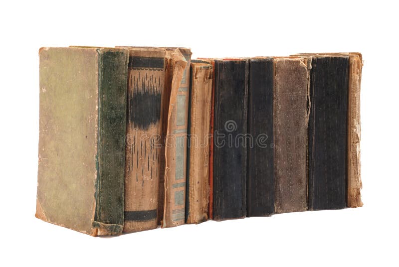 Row Of Old Books On White Background Stock Image Image Of Stained