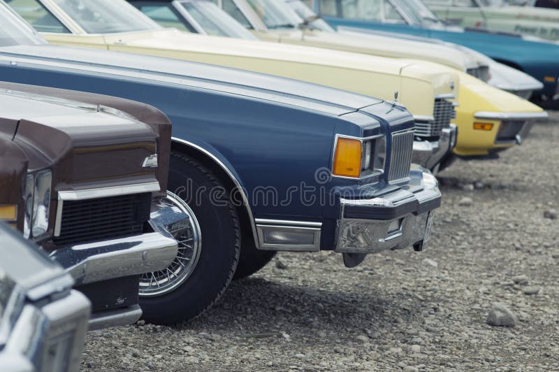 Row of old cars stock image. Image of engineering, blue - 26919369