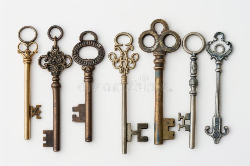 A Row of Old Keys with Different Designs and Sizes Stock Photo - Image ...
