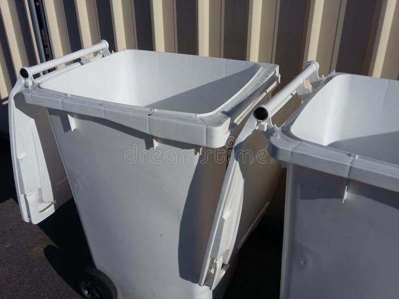 Row of Old White Trash Bin in the Community Stock Image - Image of ...