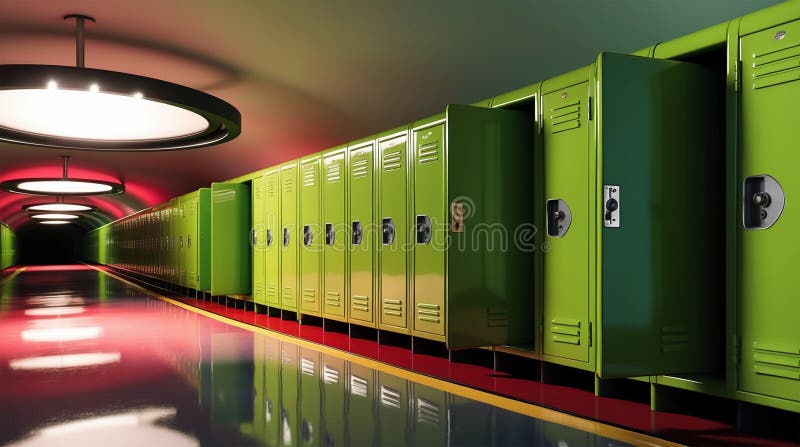 A Row of Open Green Lockers in a Hallway Stock Illustration ...