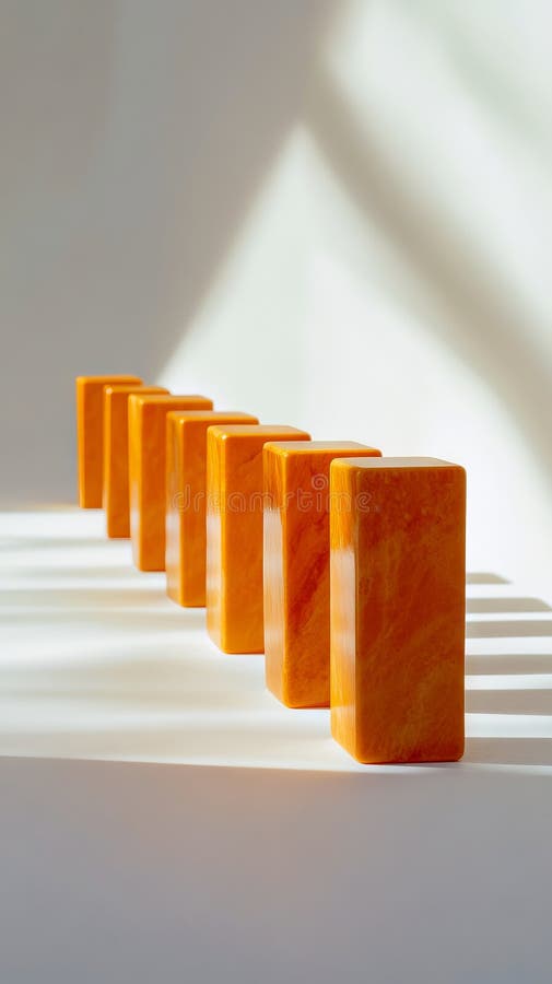A Row of Orange Blocks Sitting on Top of a White Table Stock Photo ...