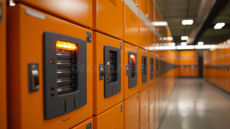 Orange Electrical Panels in a Row Stock Image - Image of network ...