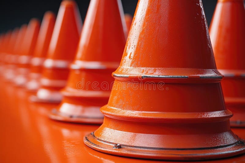 A Row of Orange Traffic Cones Blocking a Section of the Road Stock ...