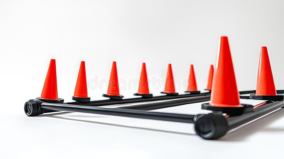 A Row of Orange Traffic Cones are Lined Up on a White Background Stock ...