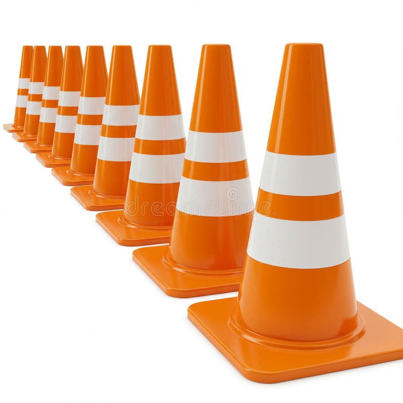 A Row of Orange Traffic Cones with Two White Reflective Stripes are ...