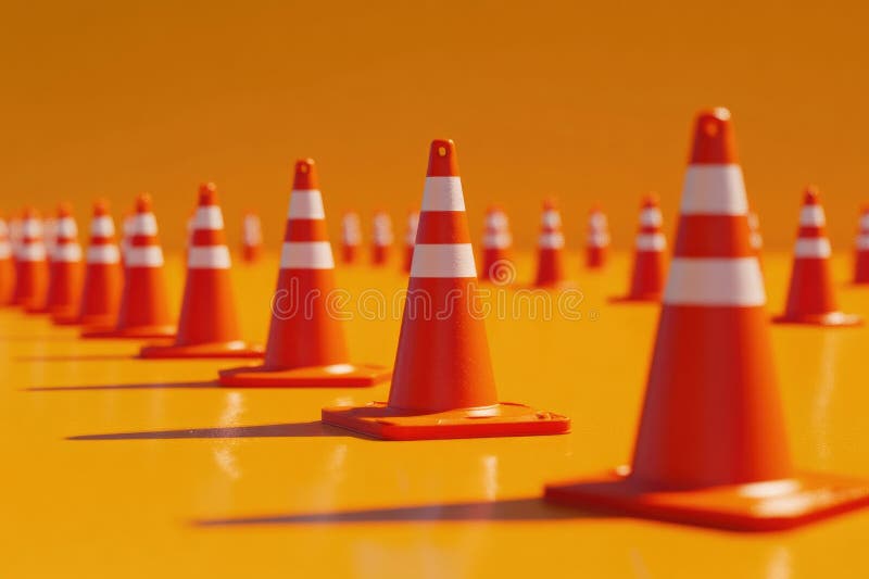 A Row of Orange and White Traffic Cones Blocking a Road, Suitable for ...