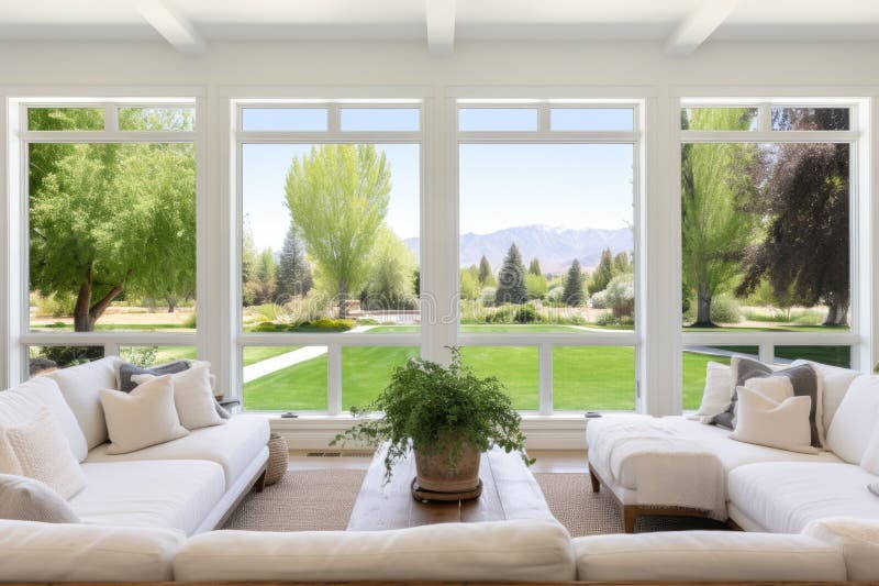A Row of Oversized Windows on White Modern Ranch Stock Image - Image of ...