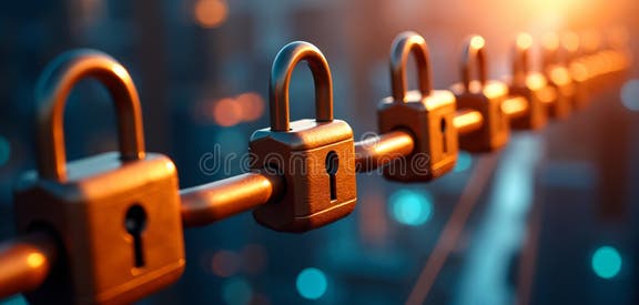 Row of Padlocks on a Cable in a Cybersecurity Context Stock ...