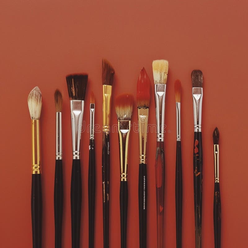 a Row of Paintbrushes on a Solid Background, Top View Stock ...