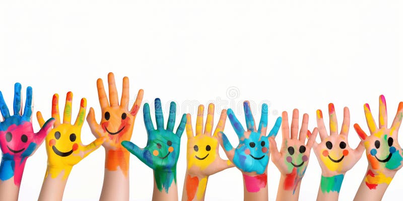 Row of Painted Hands with Smiley Faces Stock Photo - Image of childhood ...