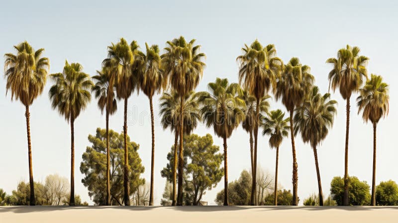 Row of Palm Trees Isolated on White Background. Generative AI. Stock ...