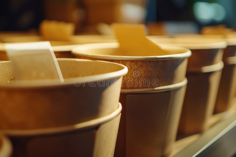 A Row of Paper Cups Stacked on a Shelf, Perfect for Office or Event ...