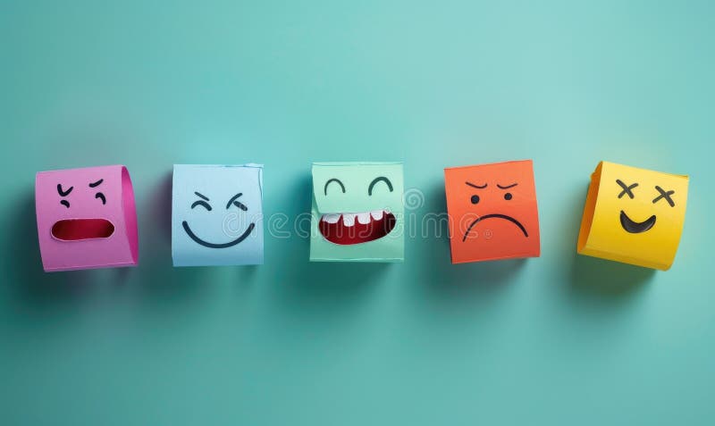 A Row of Paper Cutouts of Different Emotions, Including a Smiley Face ...