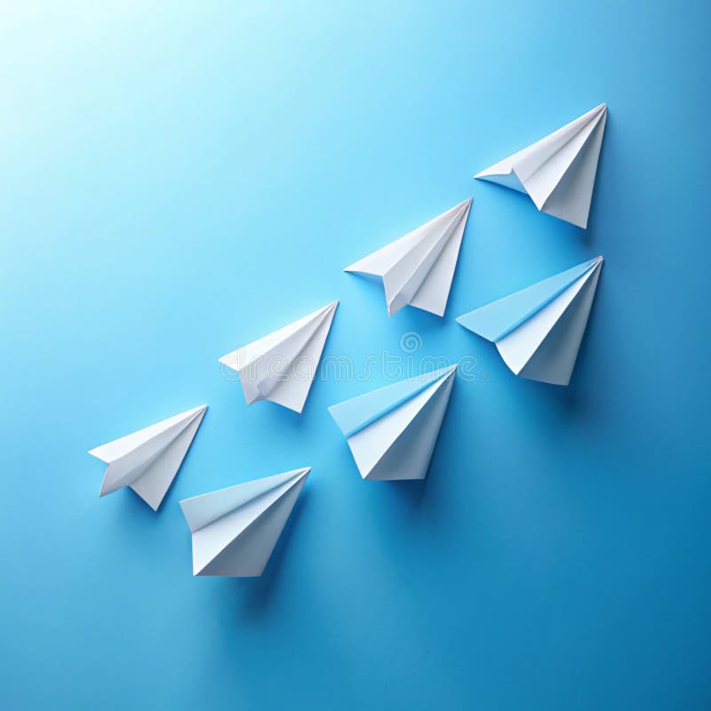 Paper Planes in a Row on Blue Background Stock Illustration ...