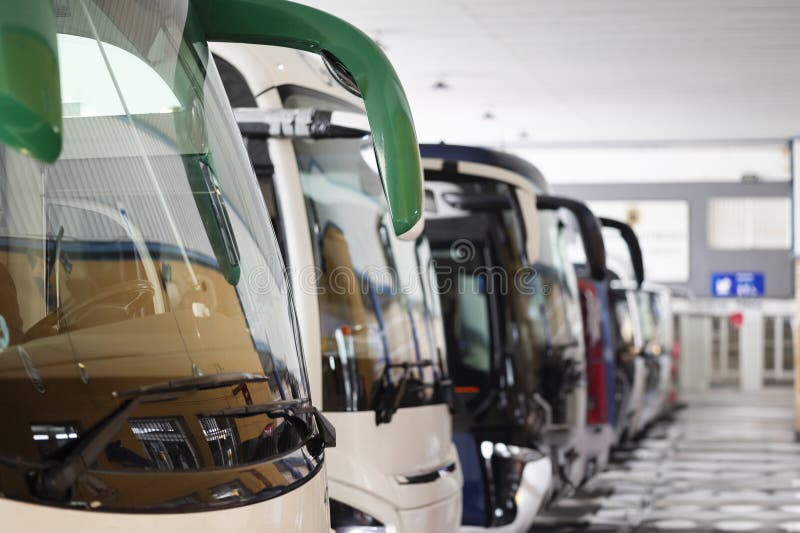 Row of Parked Passengers Buses Stock Photo - Image of summer, transport ...