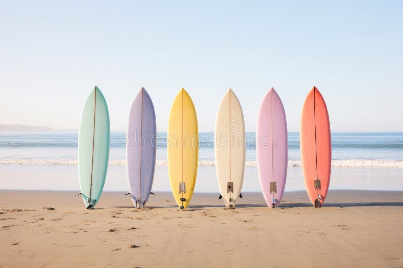 Row of Pastel Multicolored Surfboards on the Beach Stock Photo - Image ...