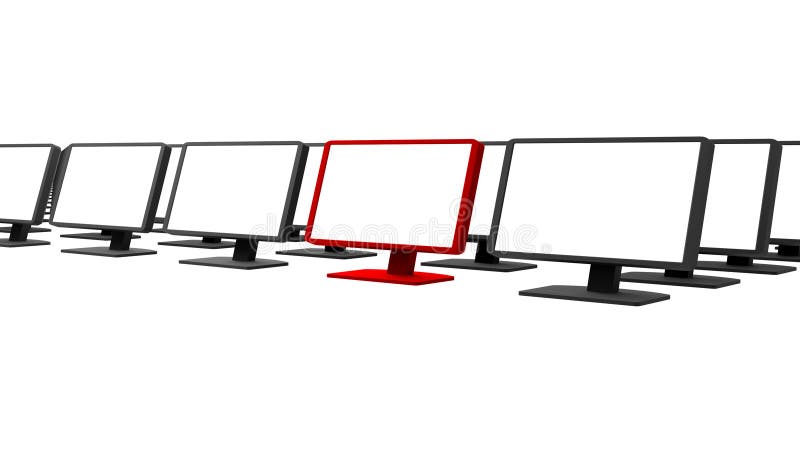 Row of Pc Monitors Render, Lots of Rows of Blank Black Pc Screens ...