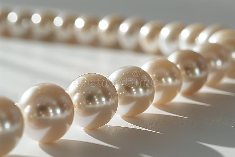 A Row of Pearls on a White Background in the Front View with Soft ...