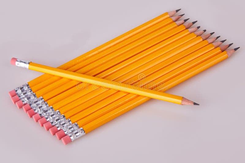 A Row of Pencils Enter Top Left at an Angle with Erasers Flush Stock ...