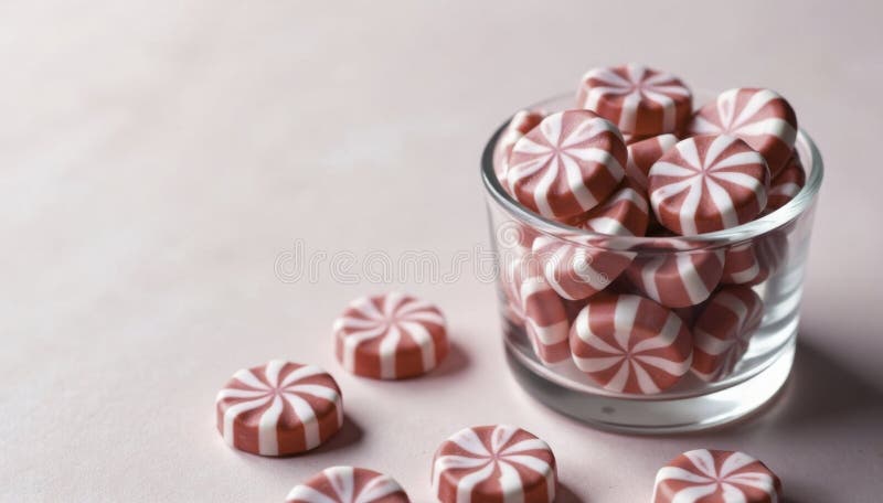 Row of Peppermint Candies in a Glass Container on a Table, Colorful ...