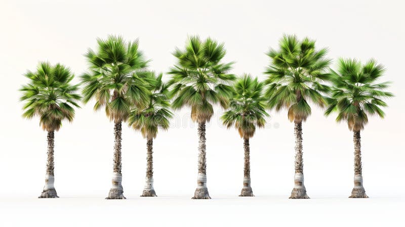 A Row of Perfect Palm Trees Against a White Background. Stock ...