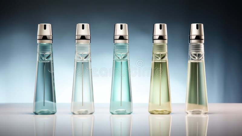 A Row of Perfume Bottles with Different Colors, AI Stock Illustration ...