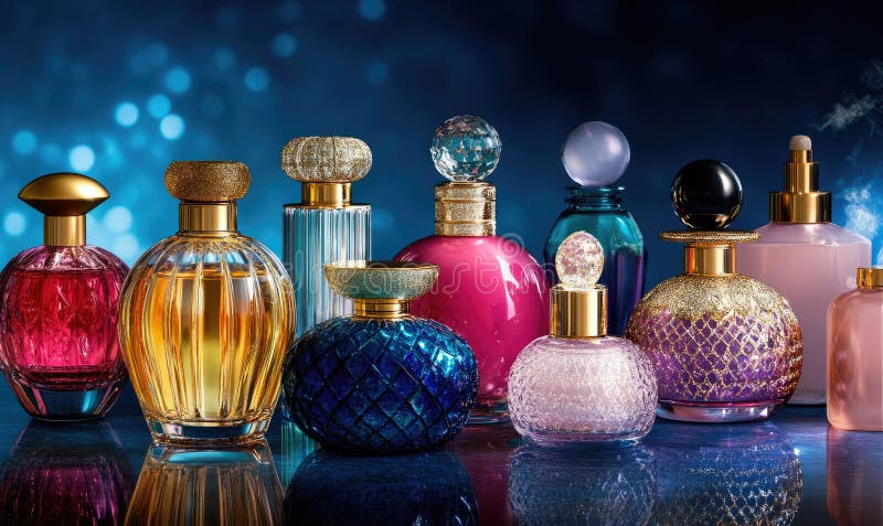 A Row of Perfume Bottles with Different Colors and Designs Stock Photo ...