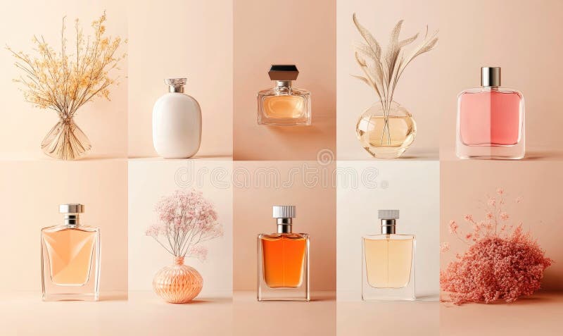 A Row of Perfume Bottles are Shown in a Collage Stock Illustration ...