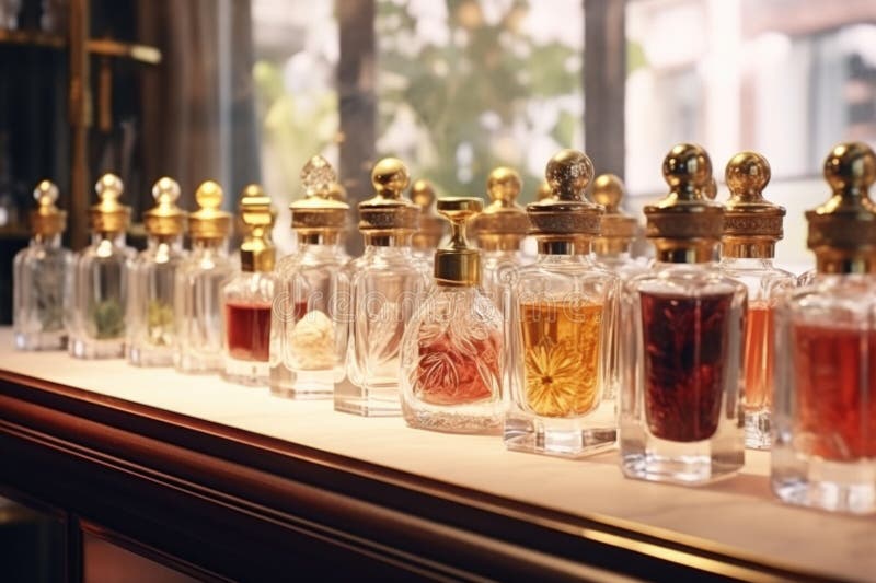 A Row of Perfume Bottles Sitting on Top of a Counter. this Image Can Be ...
