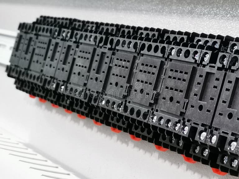 A Row of 14 Pin Plug in Relay Base. Stock Photo - Image of installation ...