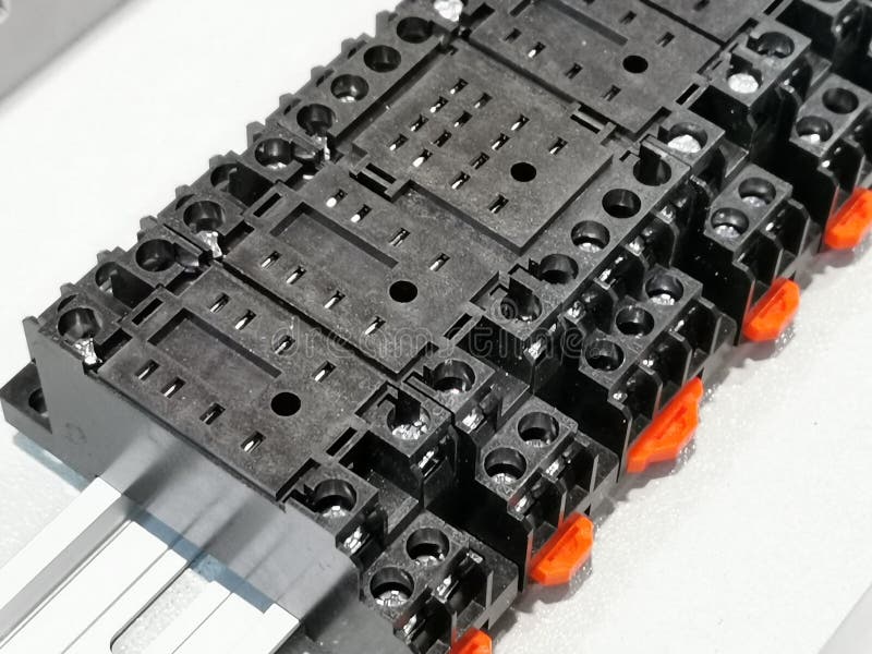 A Row of 14 Pin Plug in Relay Base. Stock Image - Image of appliance ...