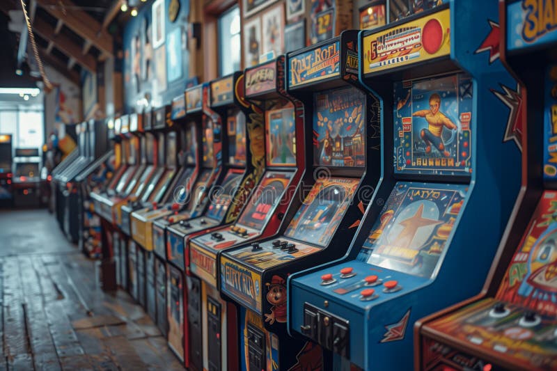 A Row of Pinball Machines Lined Up Next To Each Other Stock Image ...