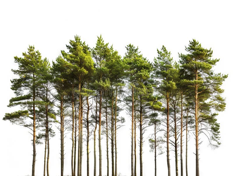 A Row of Pine Trees on a White Background Stock Photo - Image of ...
