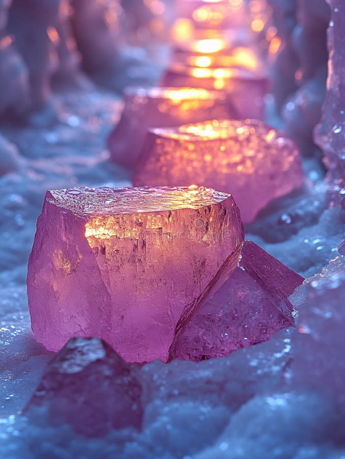 A Row of Pink Crystal Formations with Glowing Light in the Background ...