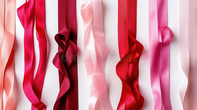 A Row of Pink and Red Ribbons are Displayed on a White Background Stock ...