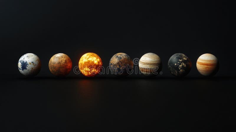 Row of planets around Sun stock illustration. Illustration of galactic ...