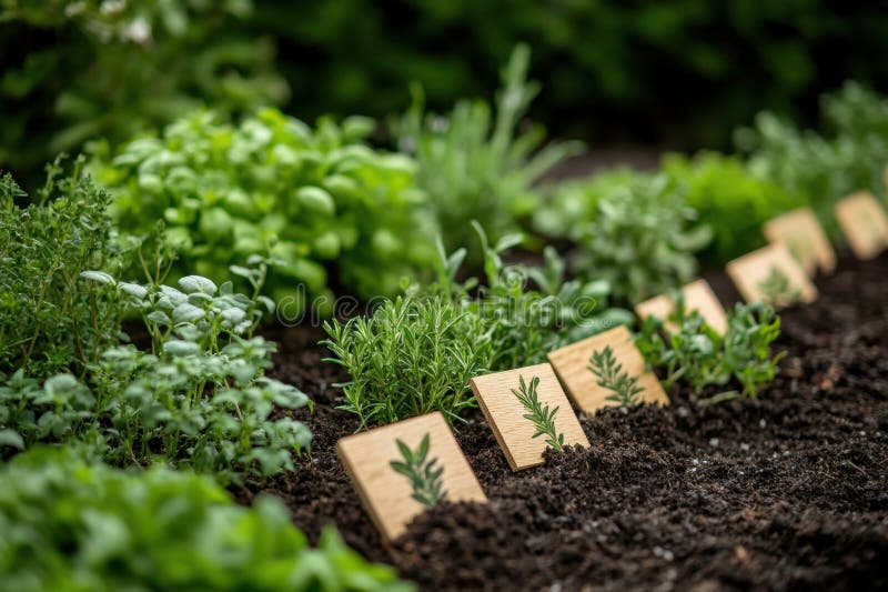 A Row of Plants with Wooden Tags on Them Stock Illustration ...