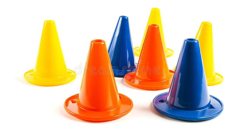 A Row of Plastic Cones in Various Colors Stock Image - Image of white ...