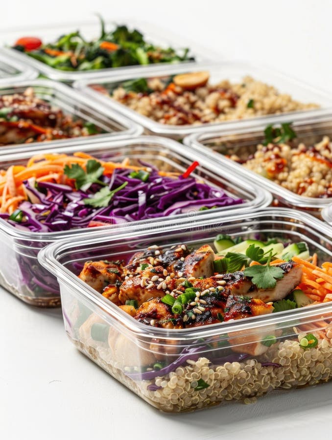 A Row of Plastic Containers with Different Types of Food, Including ...