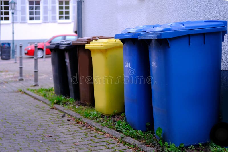 Row of Plastic Garbage Container, in Germany, Garbage Collection in ...