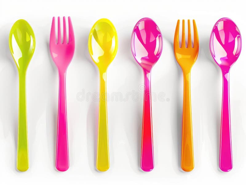 A Row of Plastic Spoons and Forks are Arranged in a Rainbow Pattern ...