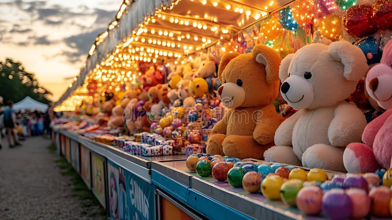 A Row of Plush Toys are Displayed As Prizes at a Carnival Game Booth ...