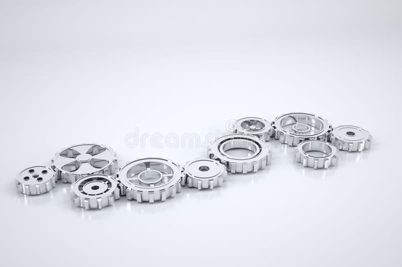 Row of Polished Silver Gears is Being Shown in 3D Render Composition, with Smooth Gradient ...